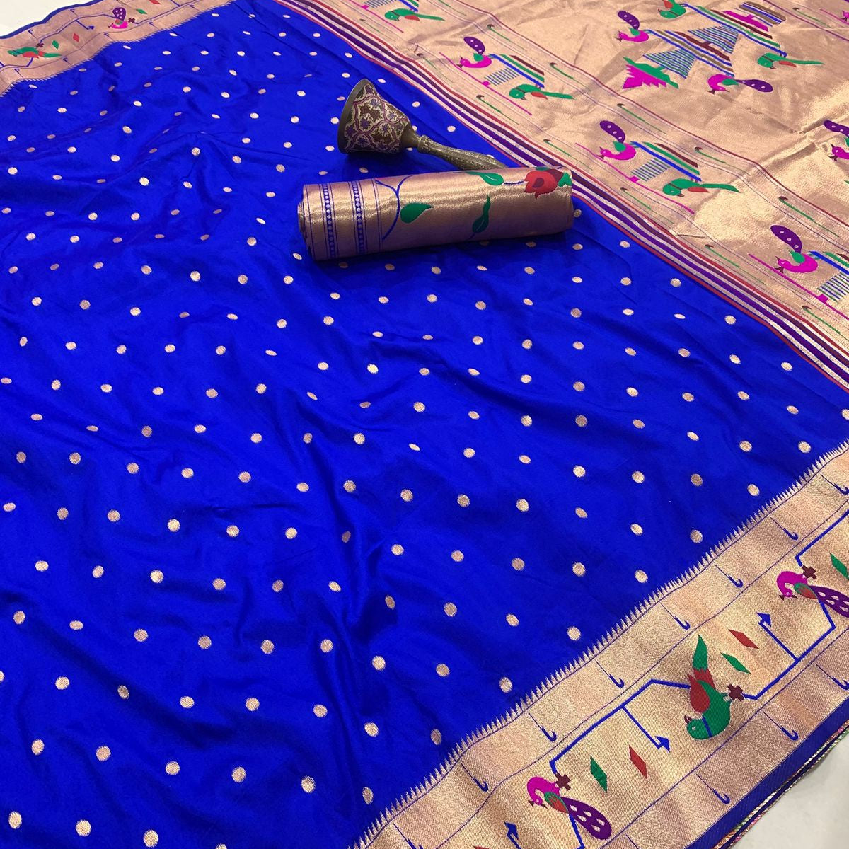 Blue Mor Popat Border Semi Paithani – The Meera Studio