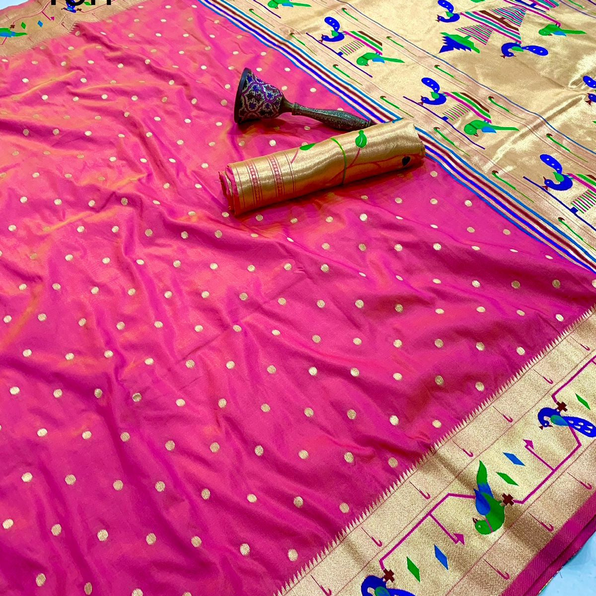 Pink Two tone Mor Popat Border Semi Paithani – The Meera Studio