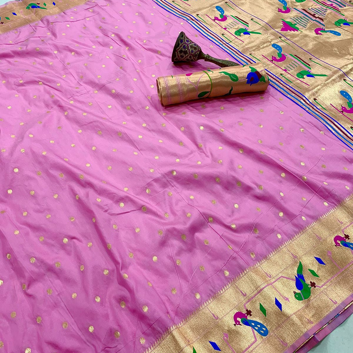 Pink Mor Popat Border Semi Paithani – The Meera Studio